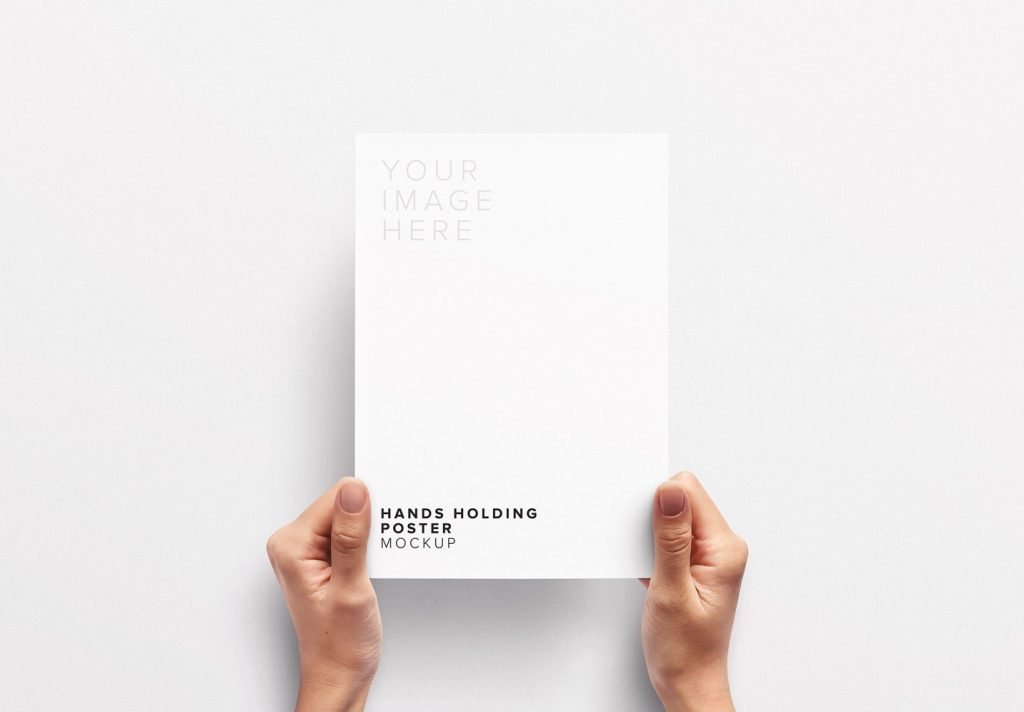 Hands Holding Paper Vertical Mockup - Custom Scene