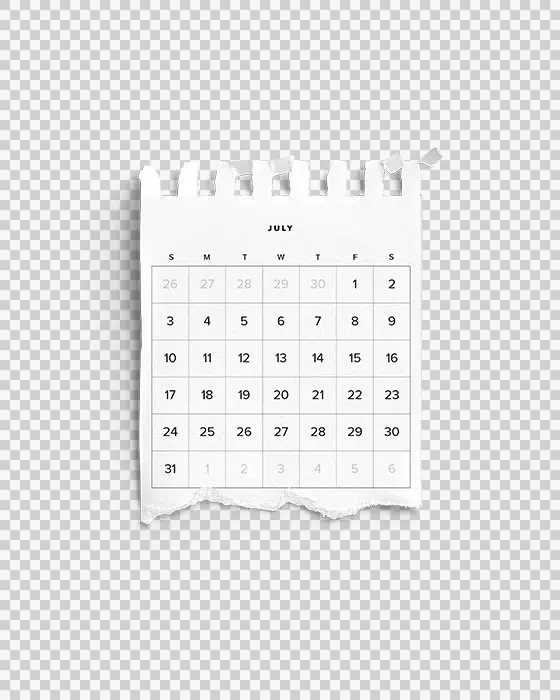 Free White July Calendar Small Notepad Half Page Torn - Custom Scene